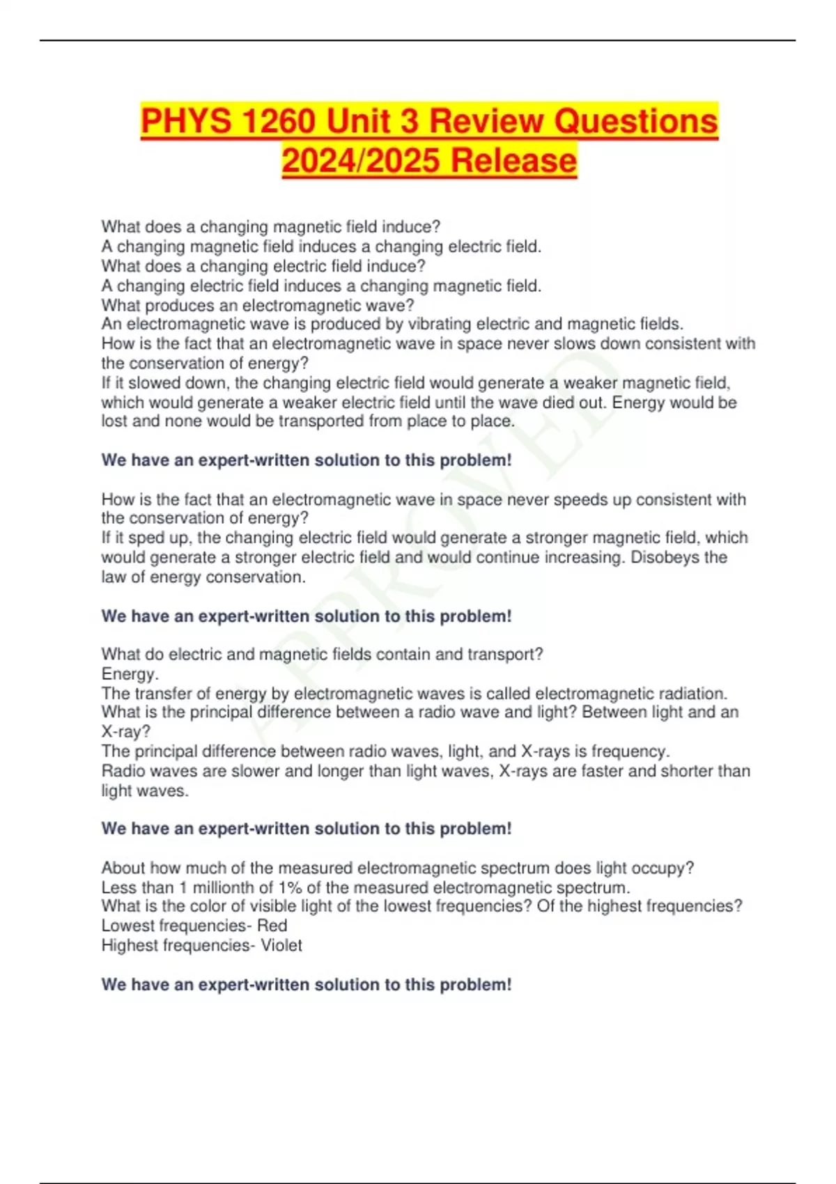 PHYS 1260 Unit 3 Review Questions 2024/2025 Release - Physics - Stuvia US