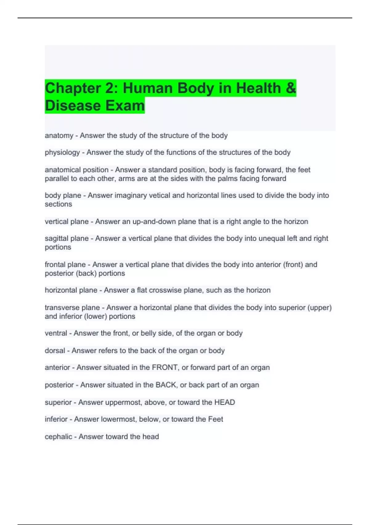 Chapter 2 Human Body in Health & Disease Exam Questions and Answers ...