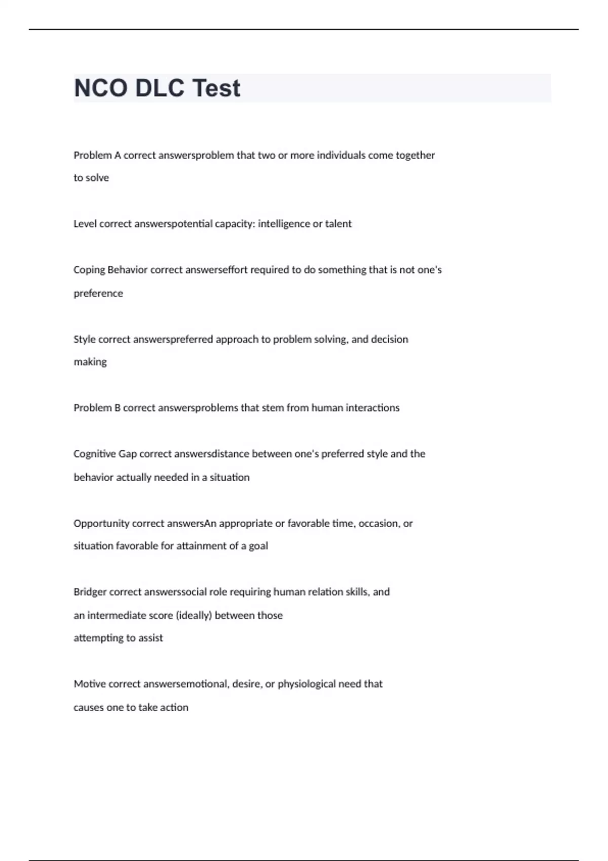 NCO DLC Test 2024 with 100% correct answers - NCO DLC Te - Stuvia US