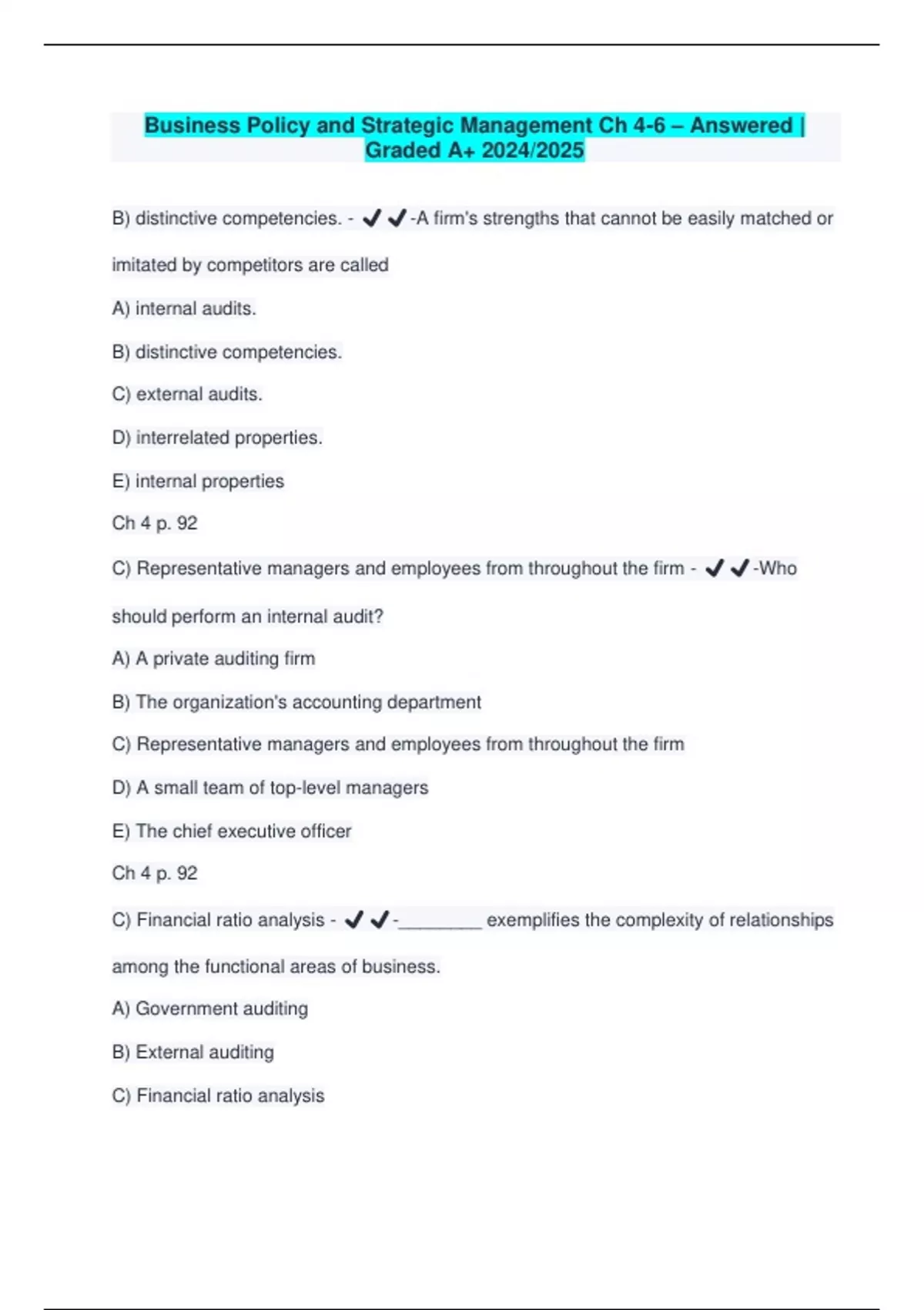Business Policy and Strategic Management Ch 4-6 – Answered | Graded A+ 2024/2025 - Business ...