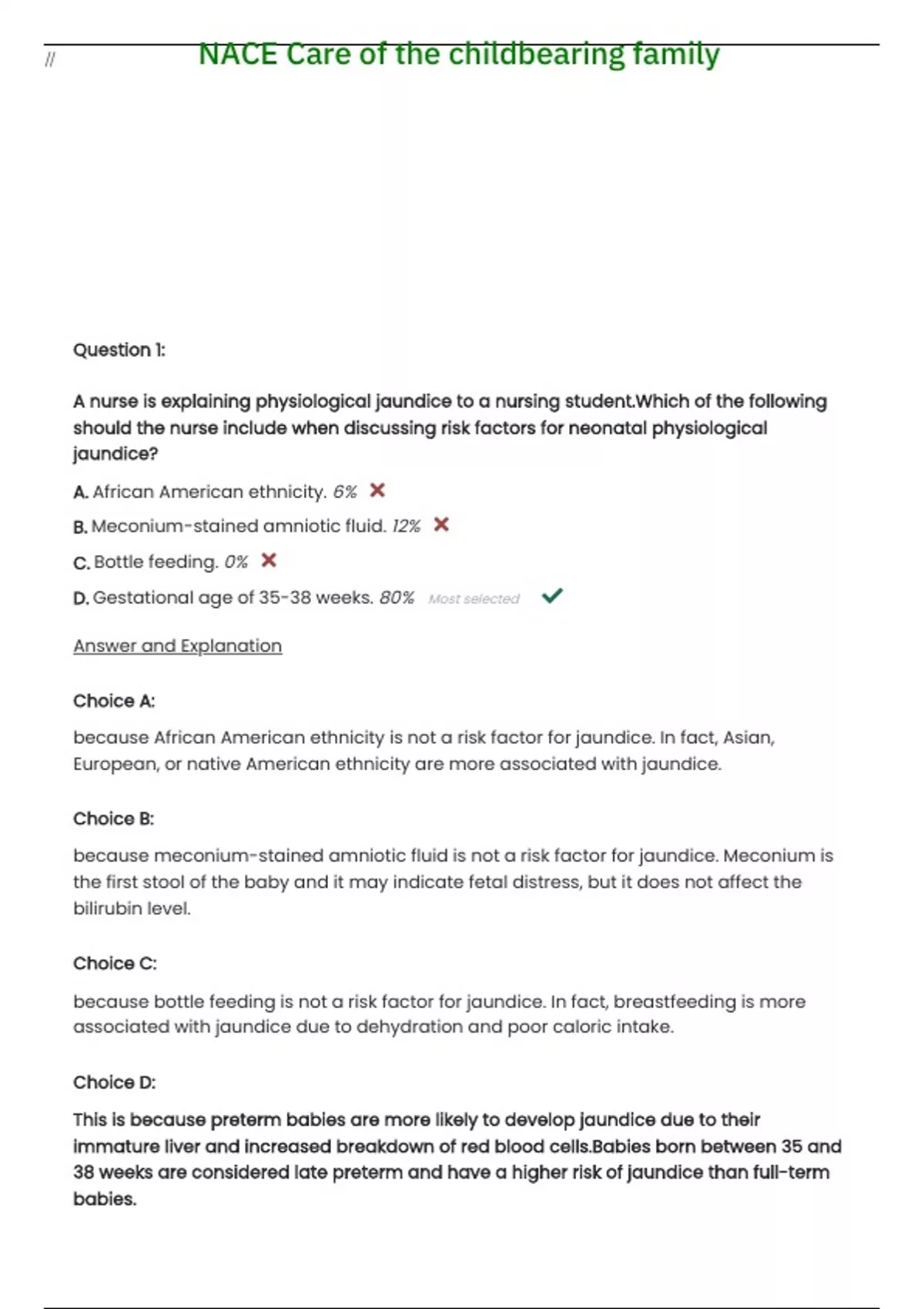 NACE Care of the childbearing family questions with complete solutions ...