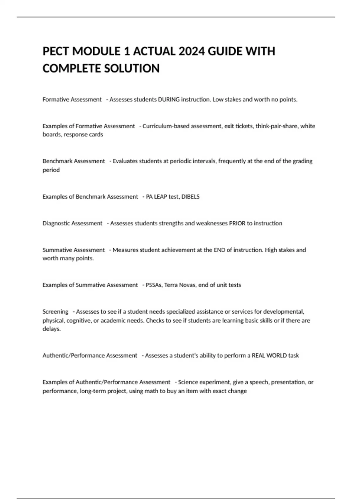 PECT MODULE 1 ACTUAL 2024 GUIDE WITH COMPLETE SOLUTION - PECT PreK ...