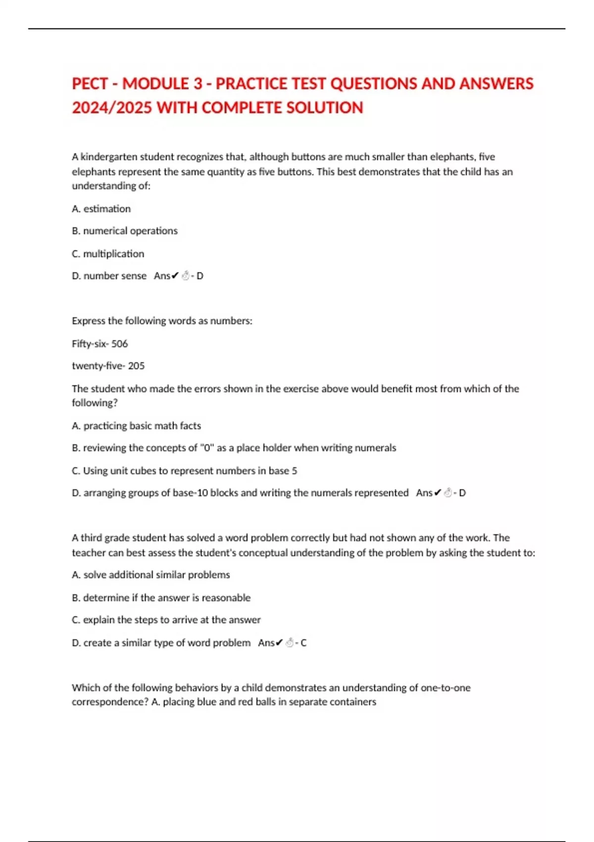 PECT - MODULE 3 - PRACTICE TEST QUESTIONS AND ANSWERS 2024/2025 WITH ...