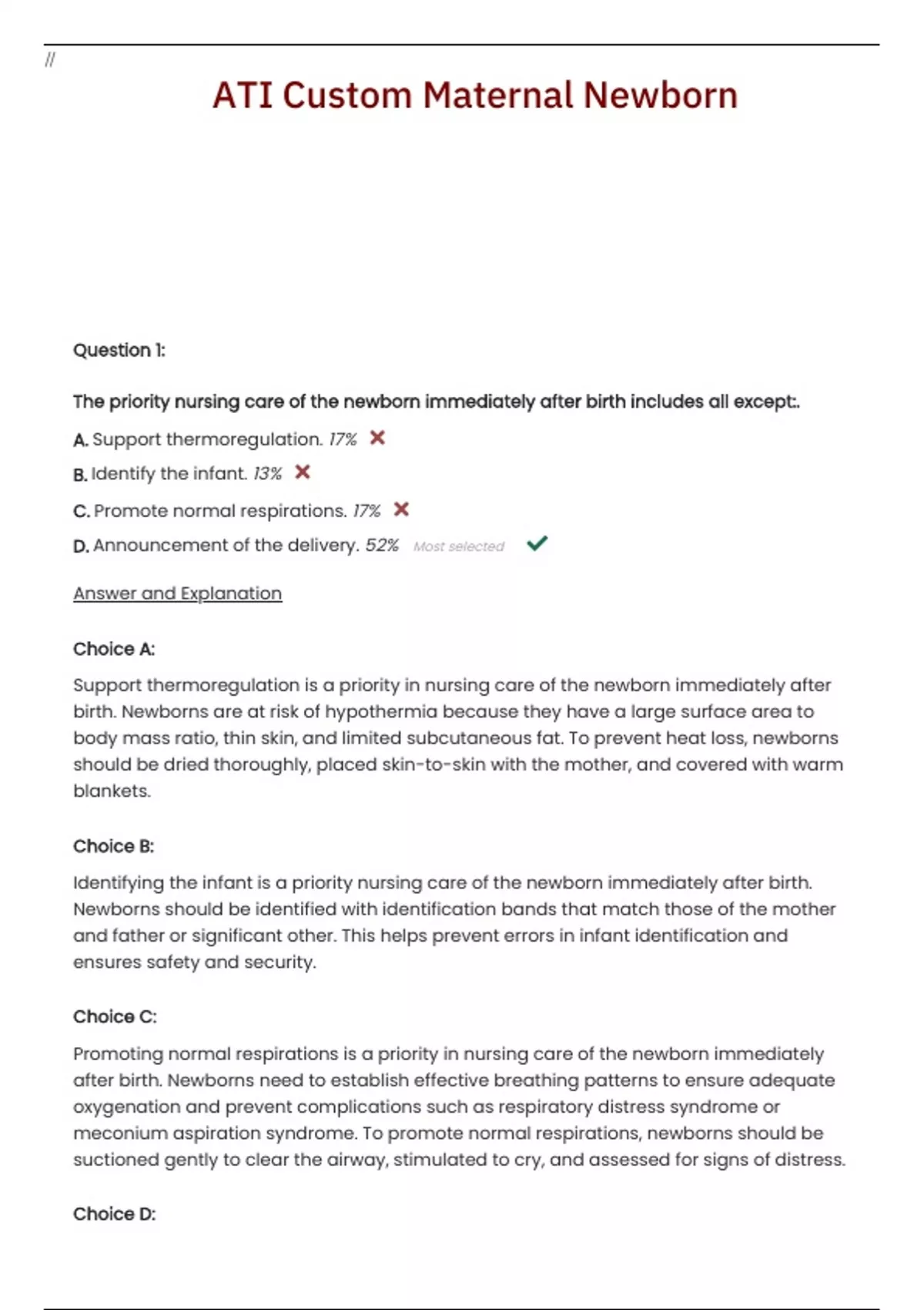 ATI Custom Maternal Newborn questions with complete solutions ...