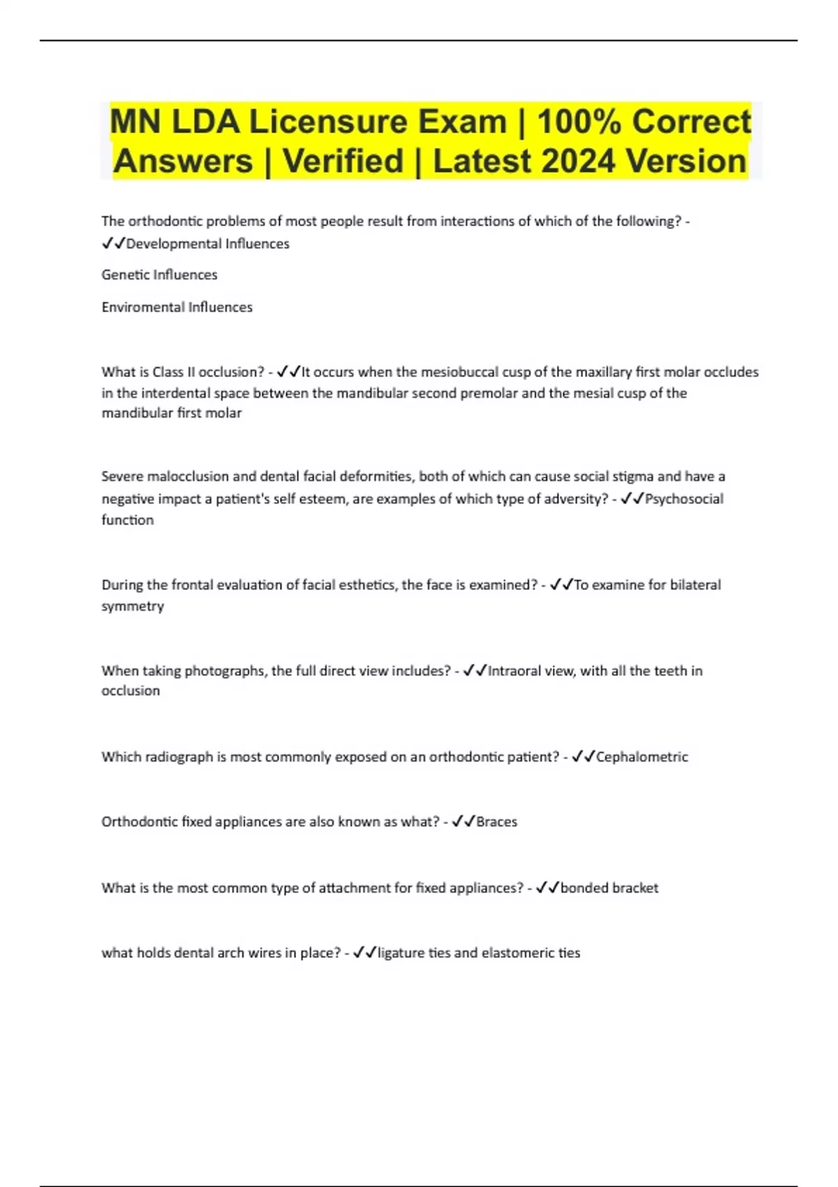 MN LDA Licensure Exam | 100% Correct Answers | Verified | Latest 2024 ...