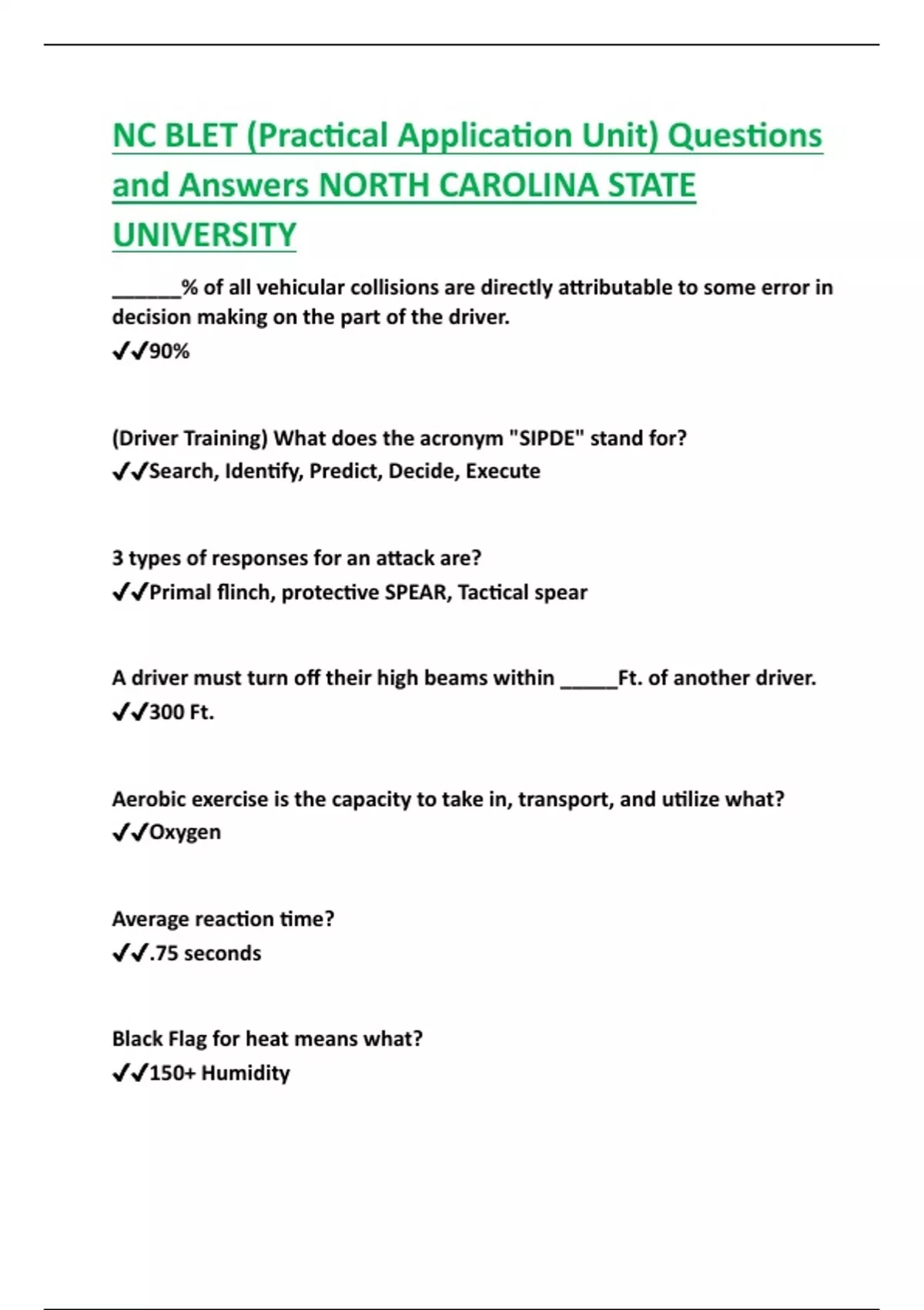 NC BLET (Practical Application Unit) Questions and Answers NORTH ...