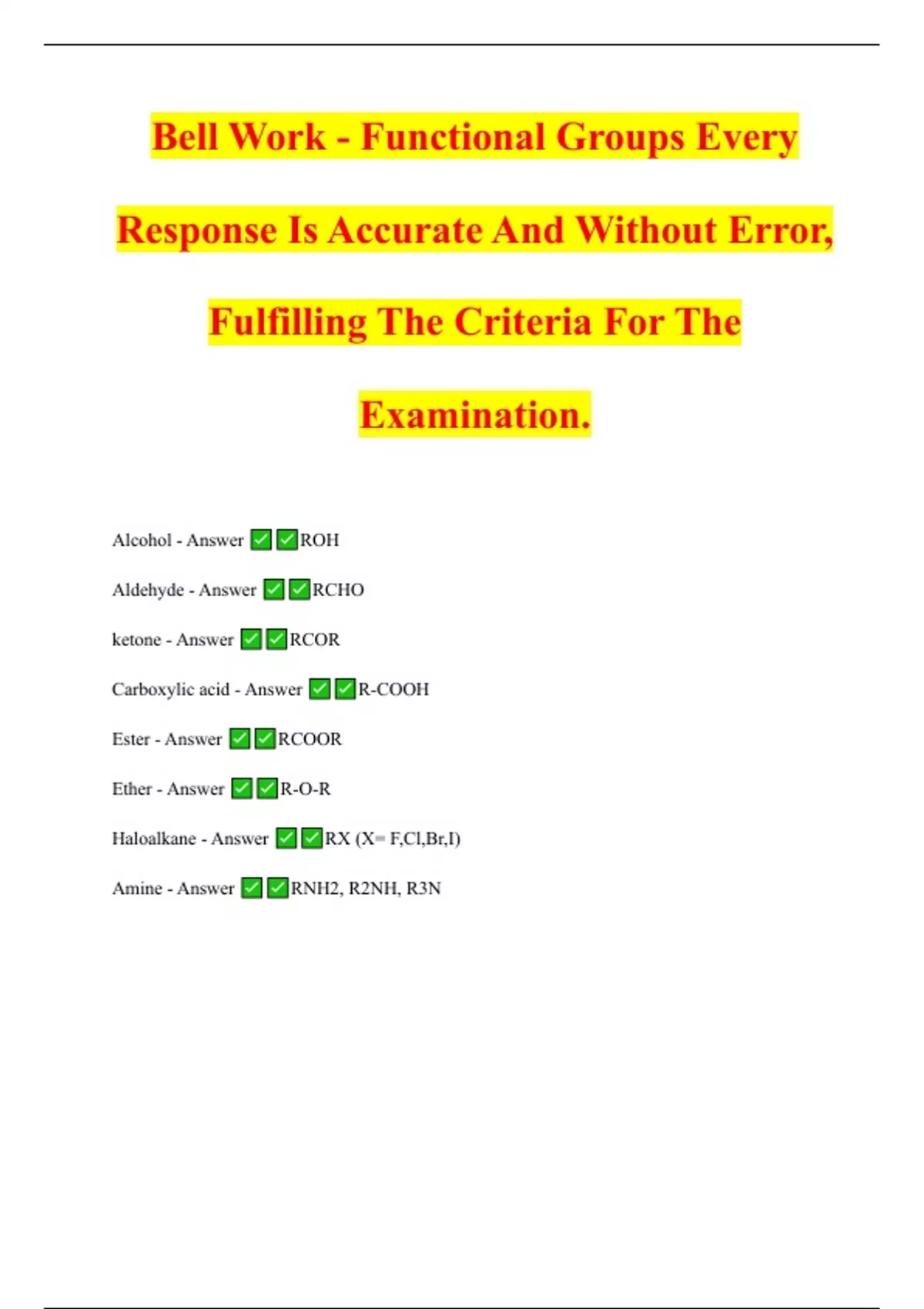 Bell Work - Functional Groups Every Response Is Accurate And Without ...
