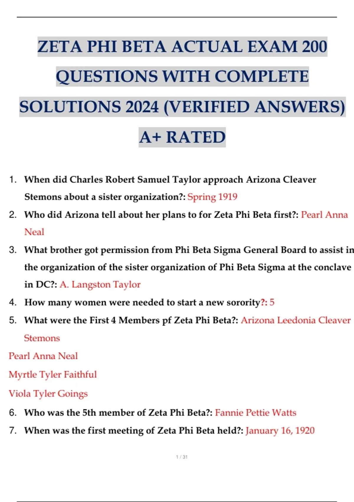ZETA PHI BETA ACTUAL EXAM 200 QUESTIONS WITH COMPLETE SOLUTIONS 2024 ...