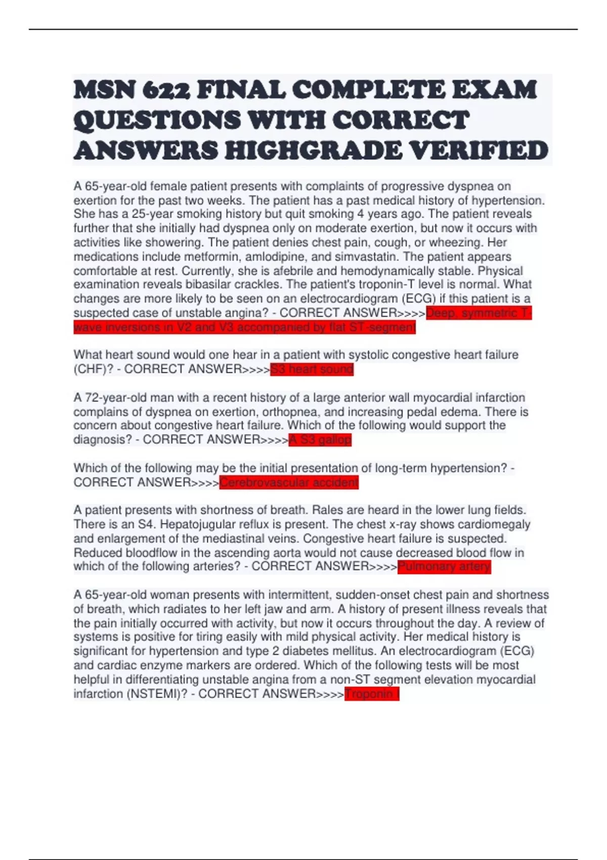 MSN 622 FINAL COMPLETE EXAM QUESTIONS WITH CORRECT ANSWERS HIGHGRADE ...