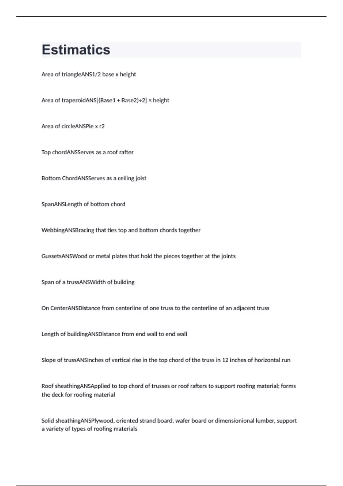 Estimatics Exam Questions With Correct Answers - Estimatics - Stuvia US