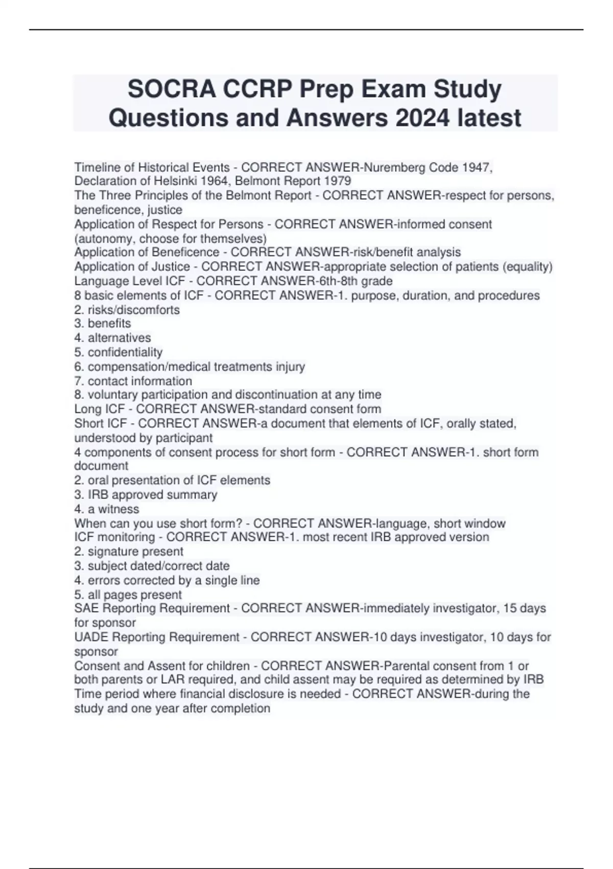 SOCRA Actual Certification Exam 2024 questions and answers A-graded ...