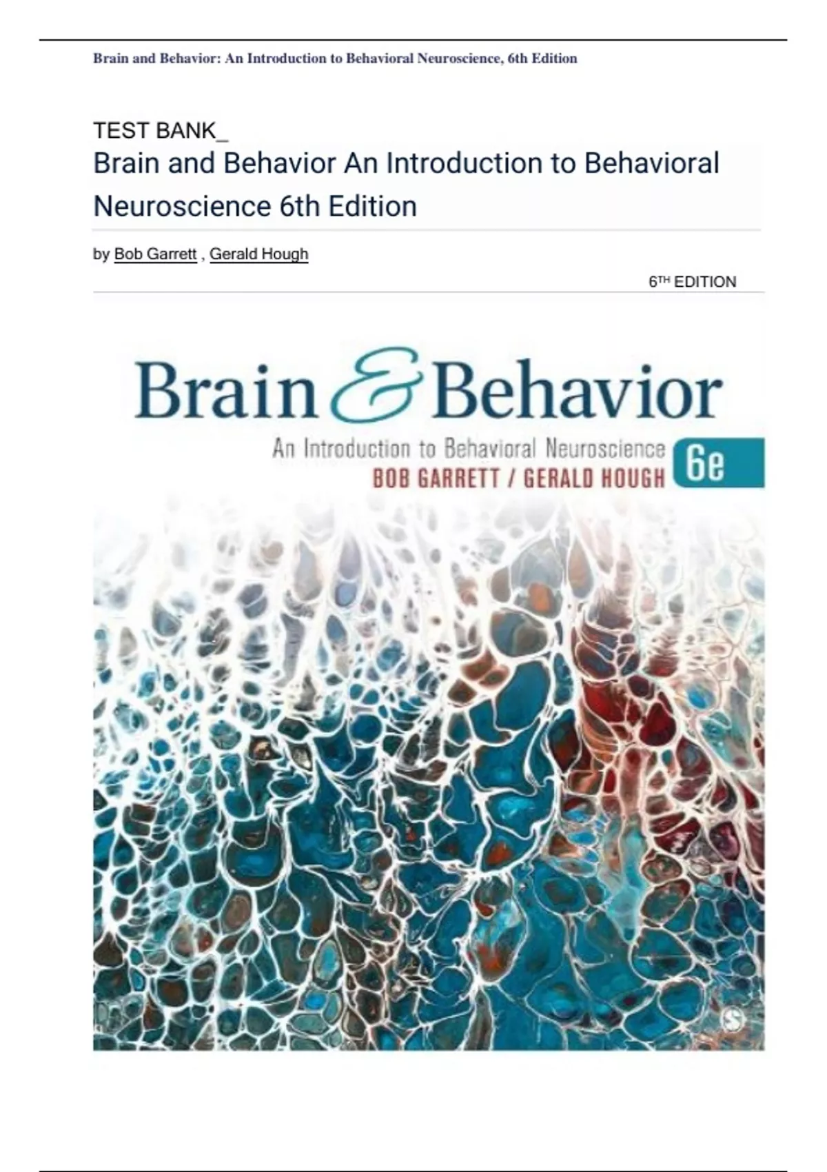 Test Bank - Brain and Behavior: An Introduction to Behavioral ...