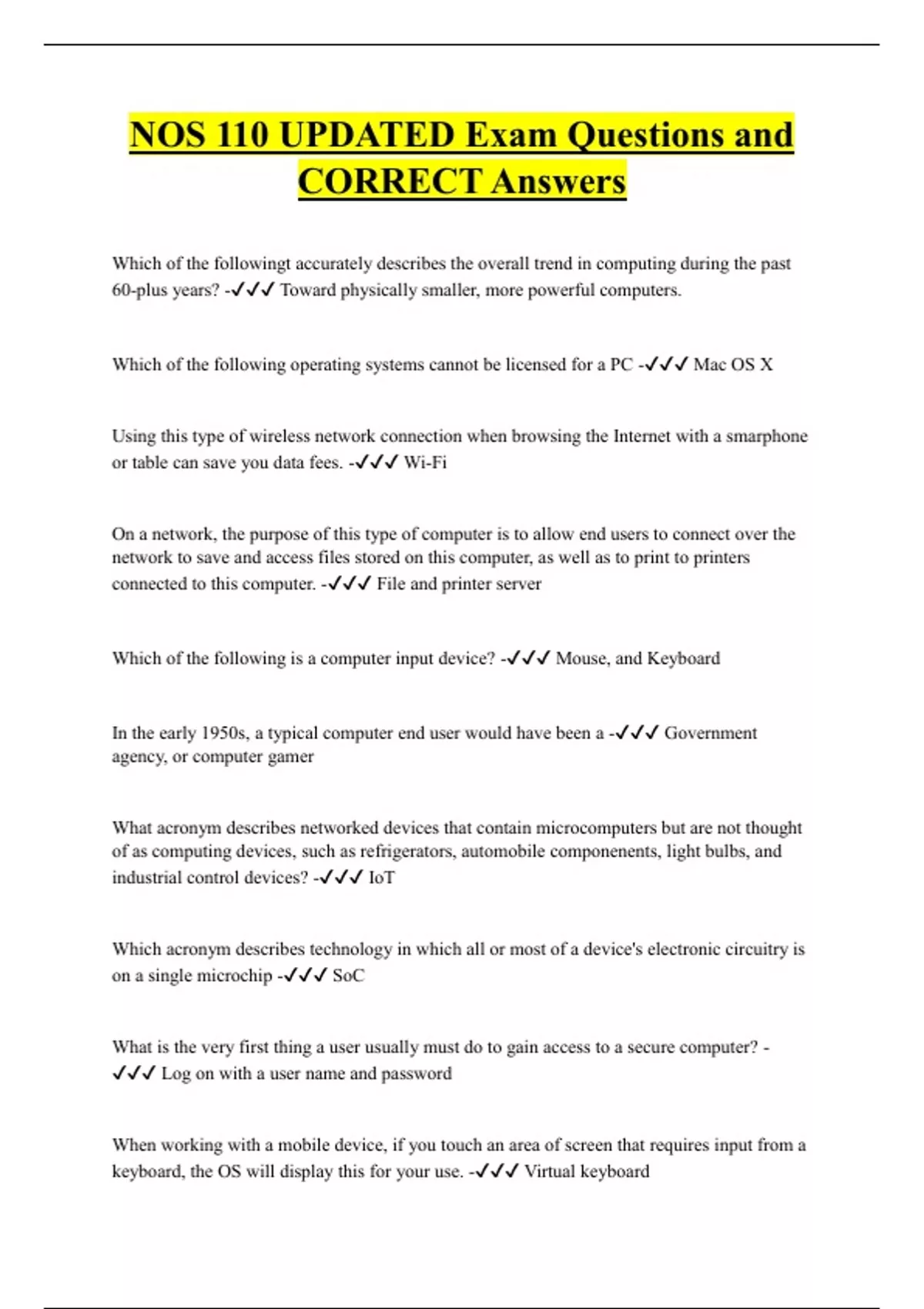 NOS 110 Bundled Exam Questions WITH CORRECT Answers - Stuvia US