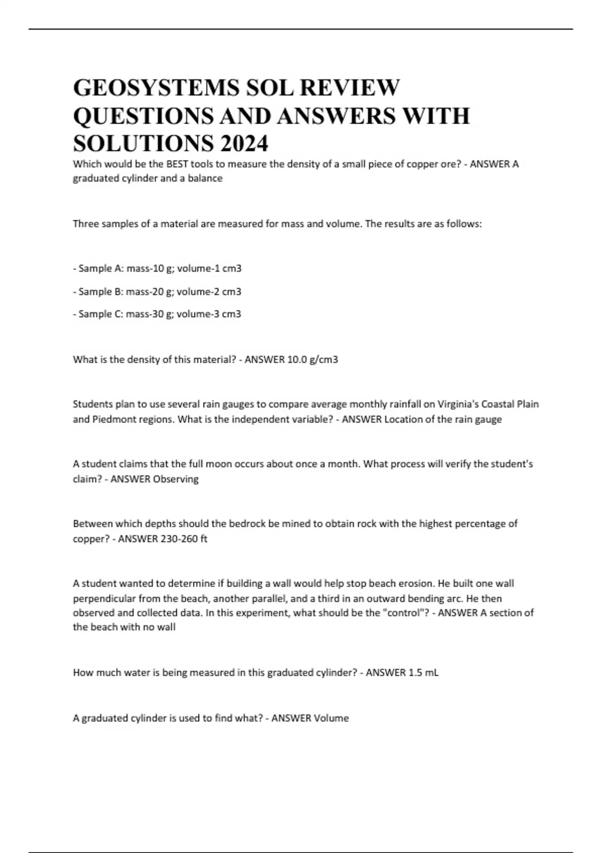 GEOSYSTEMS SOL REVIEW QUESTIONS AND ANSWERS WITH SOLUTIONS 2024 - Sol ...