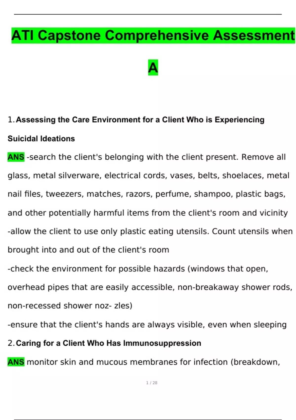 ATI Capstone Comprehensive Assessment A Questions with 100% Correct ...