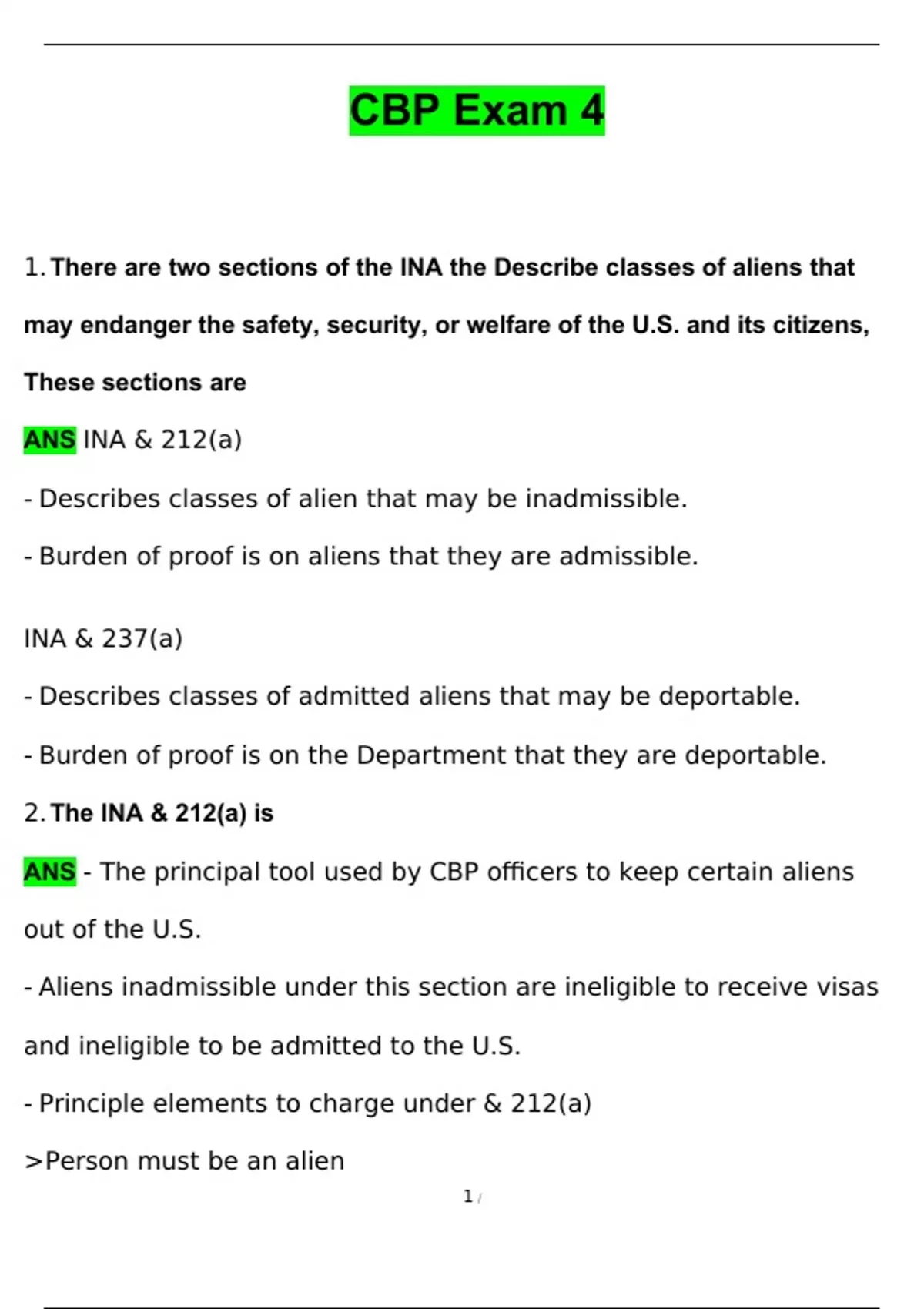 CBP Exam 4 Questions with 100% Correct Answers | Verified | Updated ...