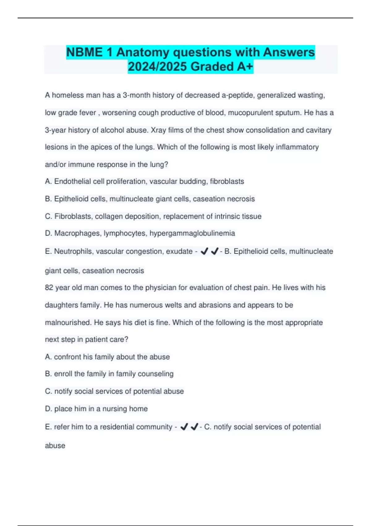 NBME 1 Anatomy questions with Answers 2024/2025 Graded A+ - NBME ...