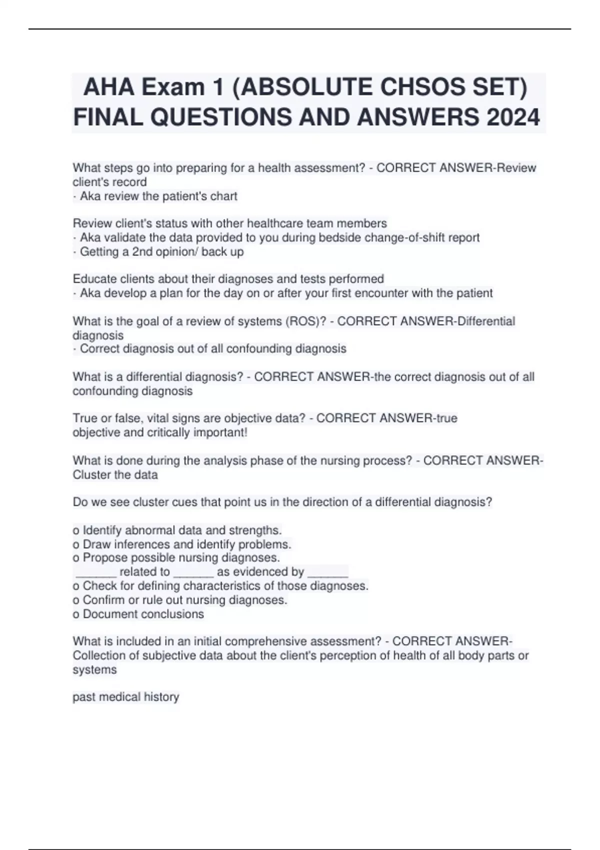 AHA Exam 1 (ABSOLUTE CHSOS SET) FINAL QUESTIONS AND ANSWERS 2024 ...