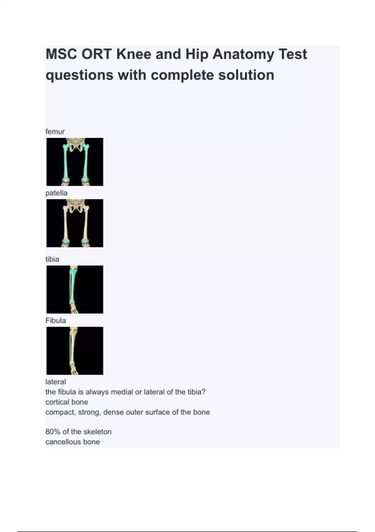 MSC ORT Knee and Hip Anatomy Test questions with complete solution ...