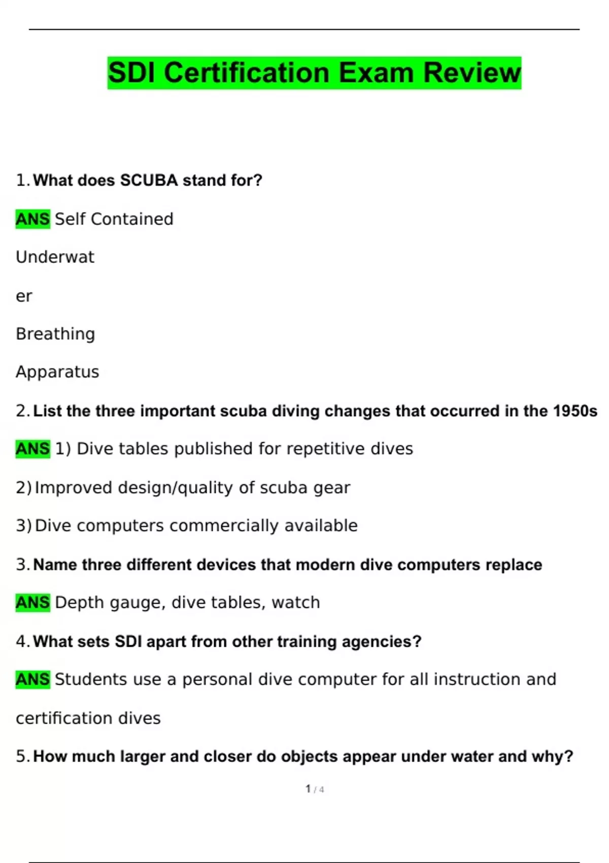 SDI Certification Exam Review 2024 Questions with 100% Correct Answers ...