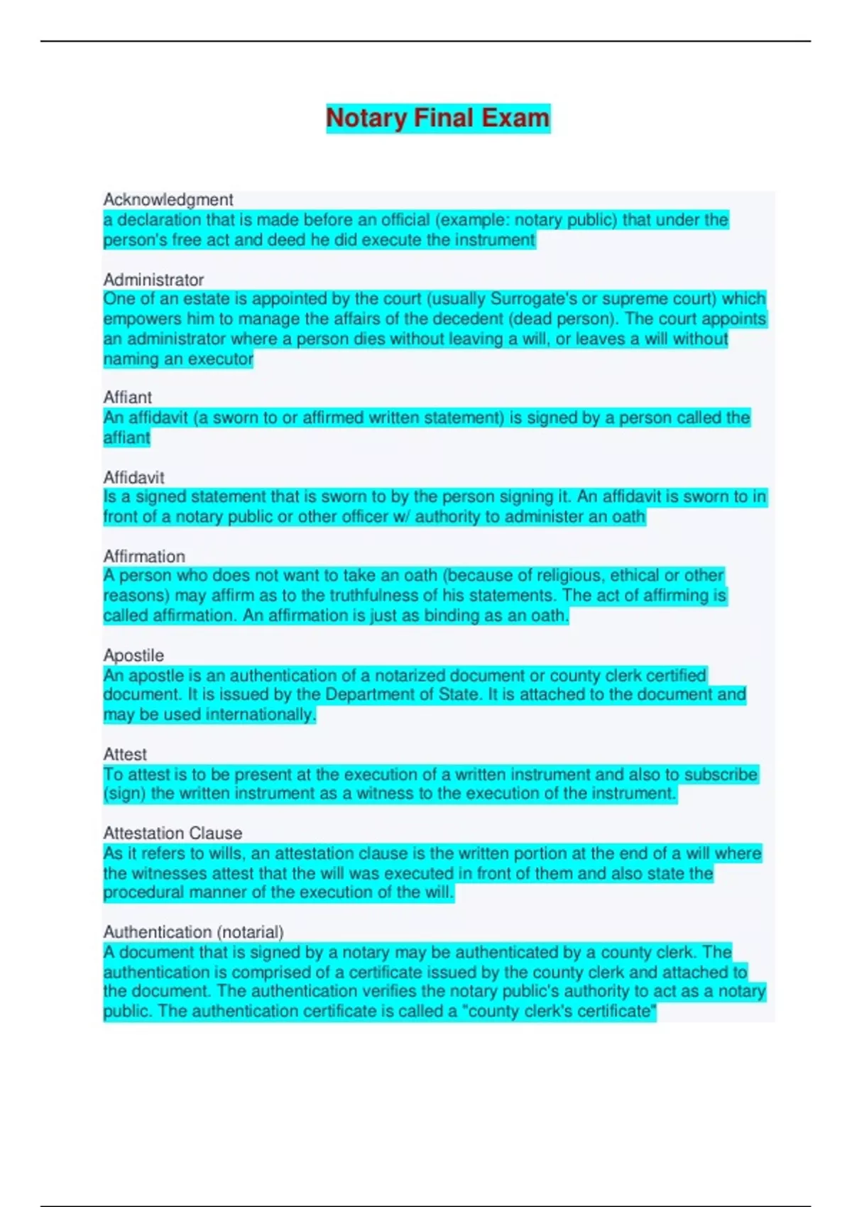 Notary Final Exam - Questions and Answers - Notary - Stuvia US