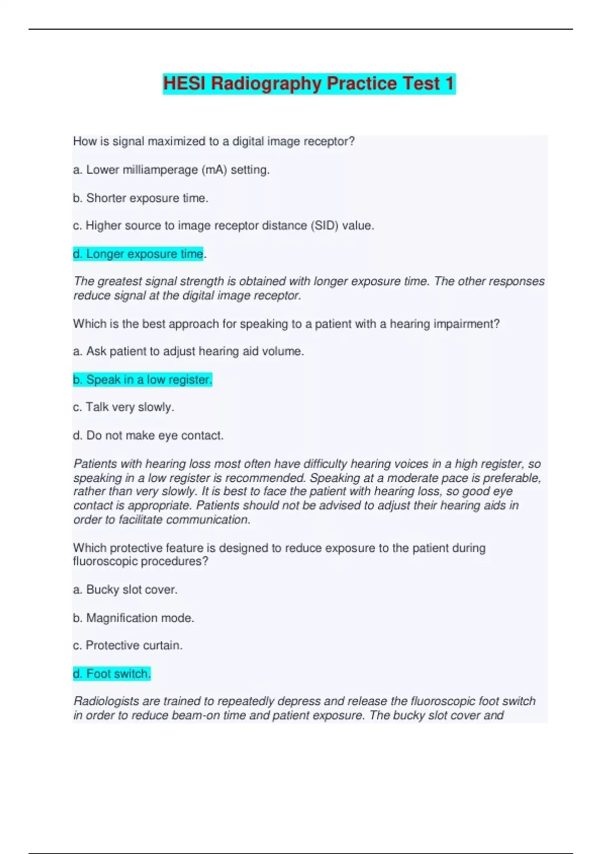 2024/2025 HESI Radiography Practice Test 1 - Questions, Answers and ...
