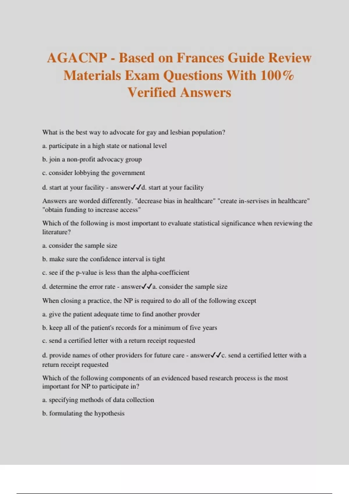 AGACNP - Based on Frances Guide Review Materials Exam Questions With ...