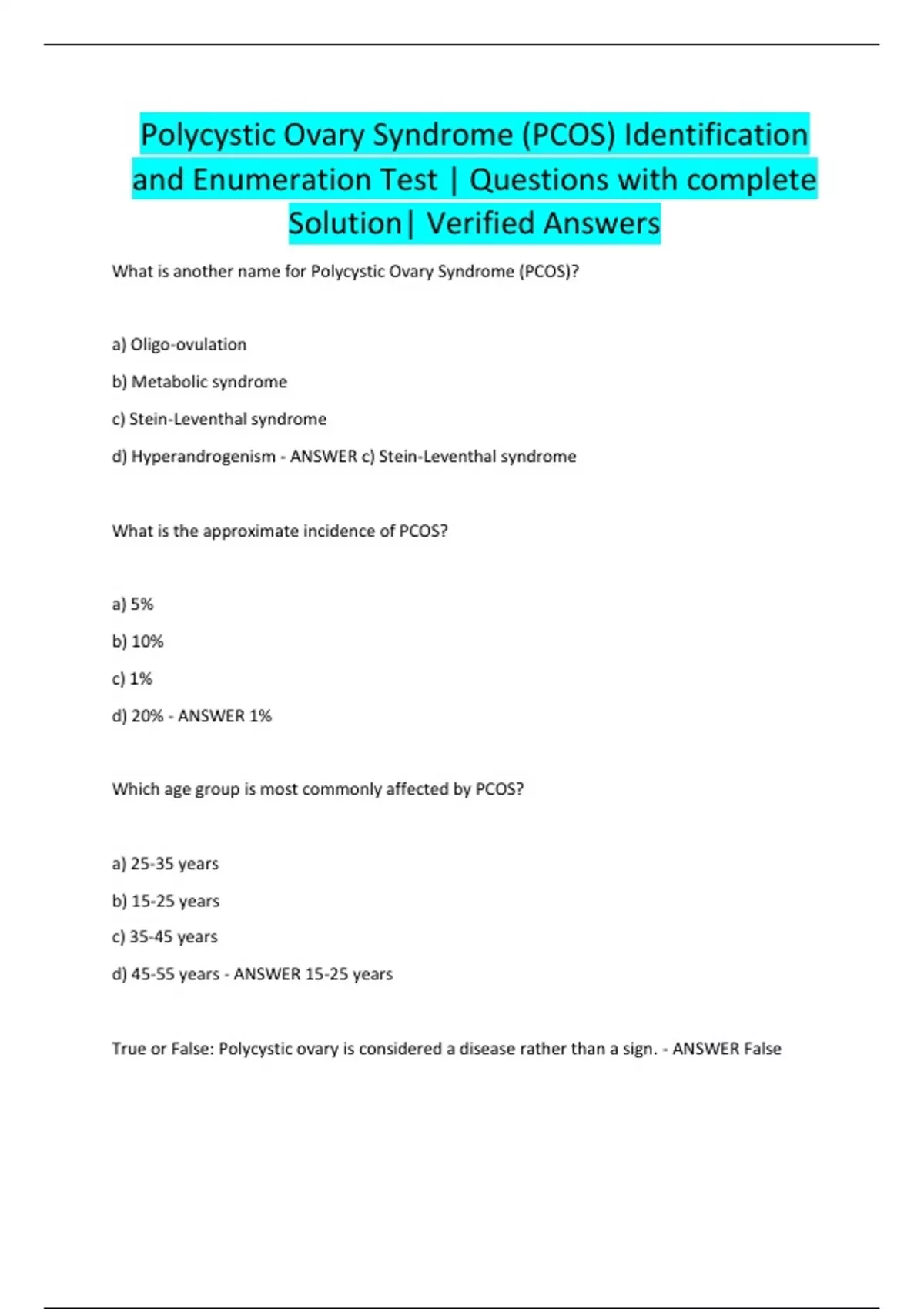 Polycystic Ovary Syndrome (PCOS) Identification and Enumeration Test ...