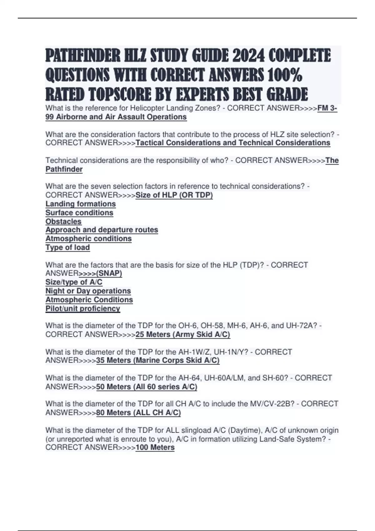 PATHFINDER HLZ STUDY GUIDE 2024 COMPLETE QUESTIONS WITH CORRECT ANSWERS ...
