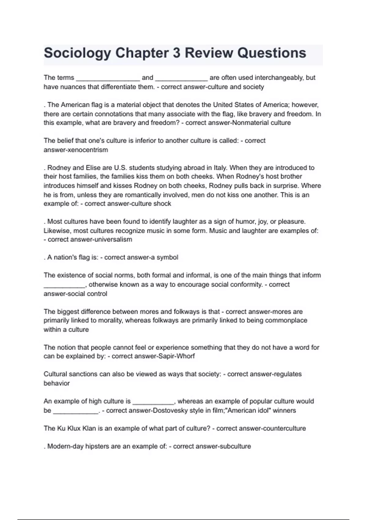Sociology Chapter 3 Review Questions - SOCIOLOGY - Stuvia US