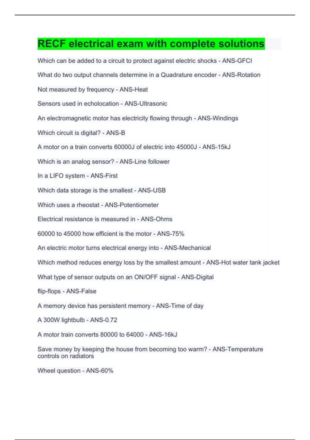 RECF electrical exam with complete solutions - RECF - Stuvia US