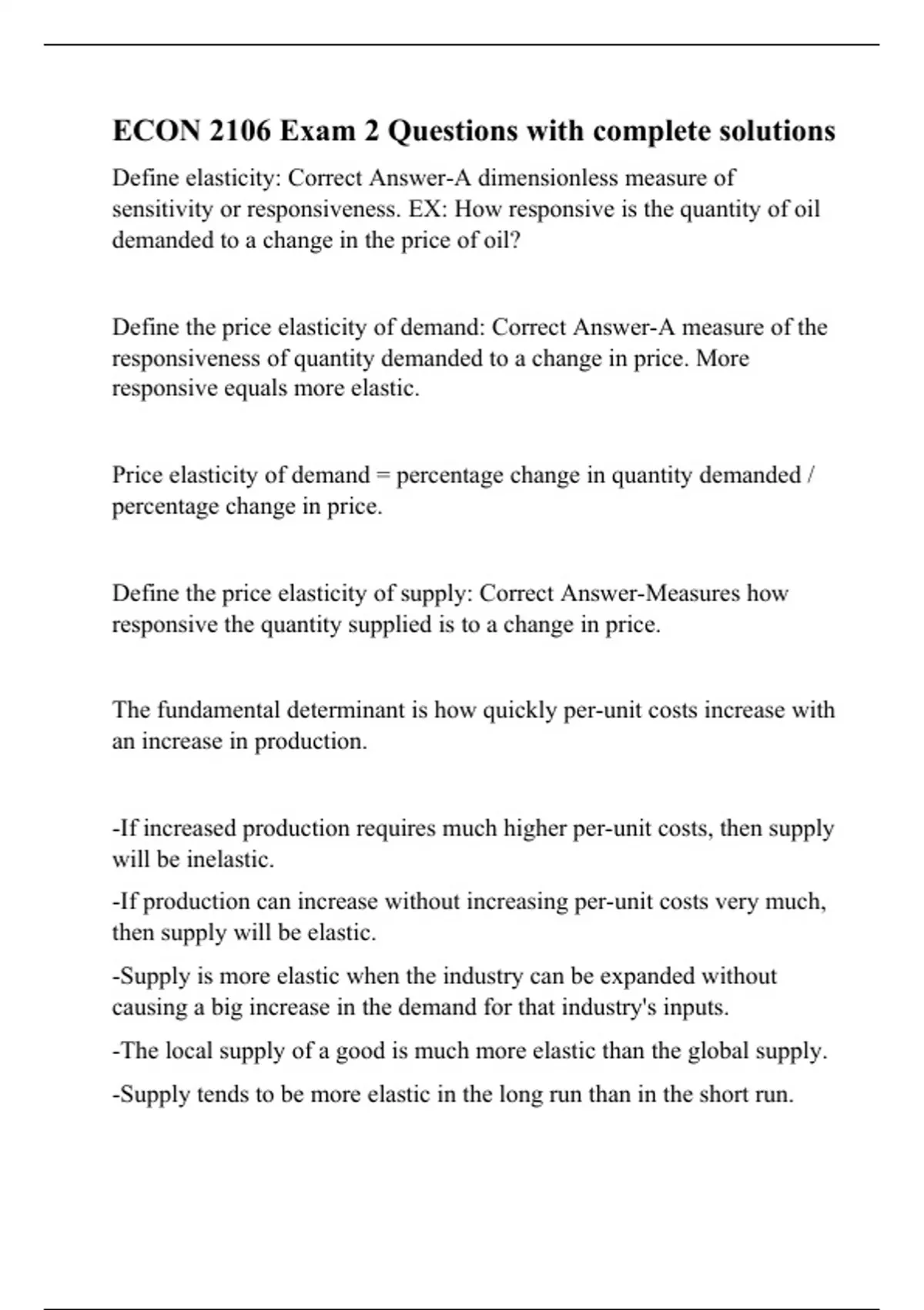 ECON 2106 Exam 2 Questions with complete solutions - ECON 2106 - Stuvia US