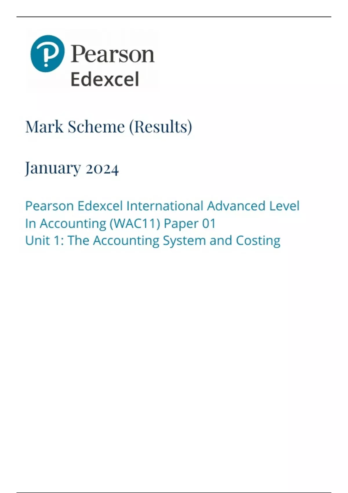 2024 PEARSON EDEXCEL INTERNATIONAL A LEVEL ACCOUNTING PAPER 1 MARK ...