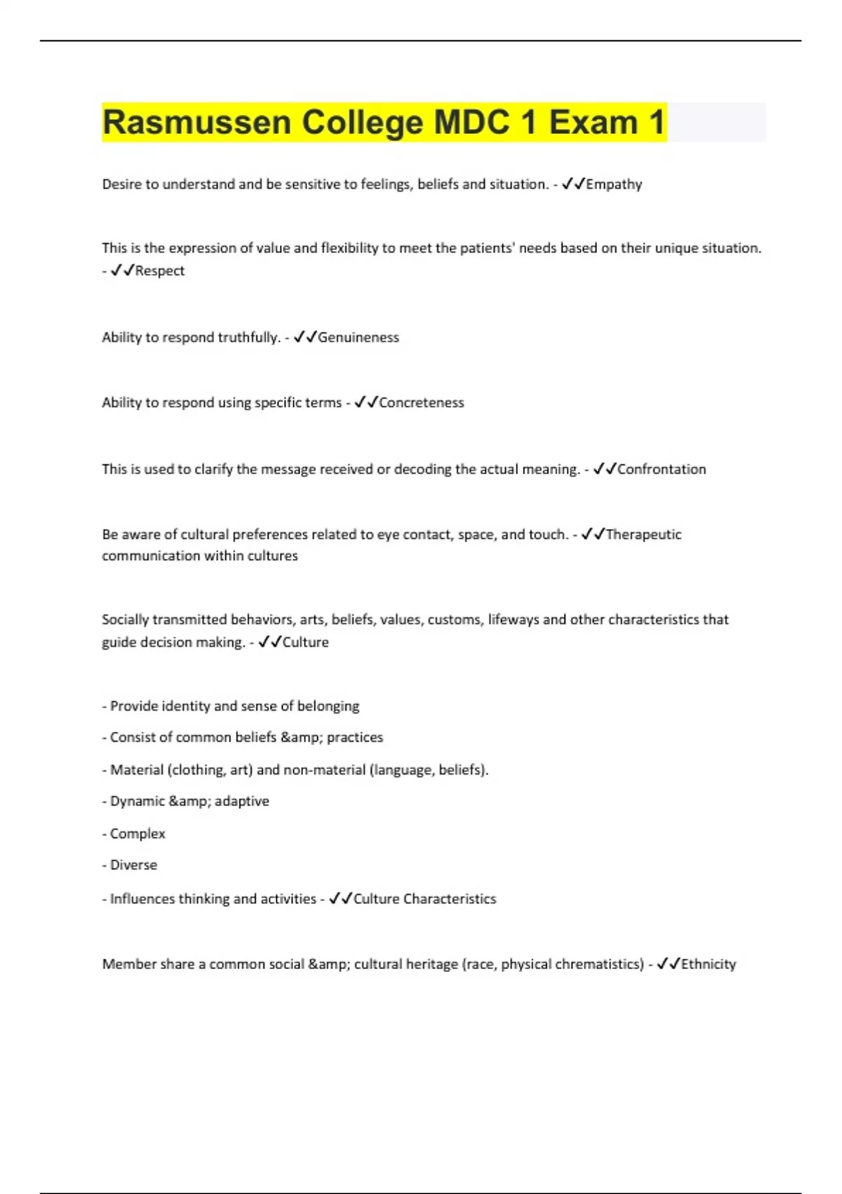 Rasmussen College MDC 1 Exam 1 with answers - Rasmussen College MDC ...