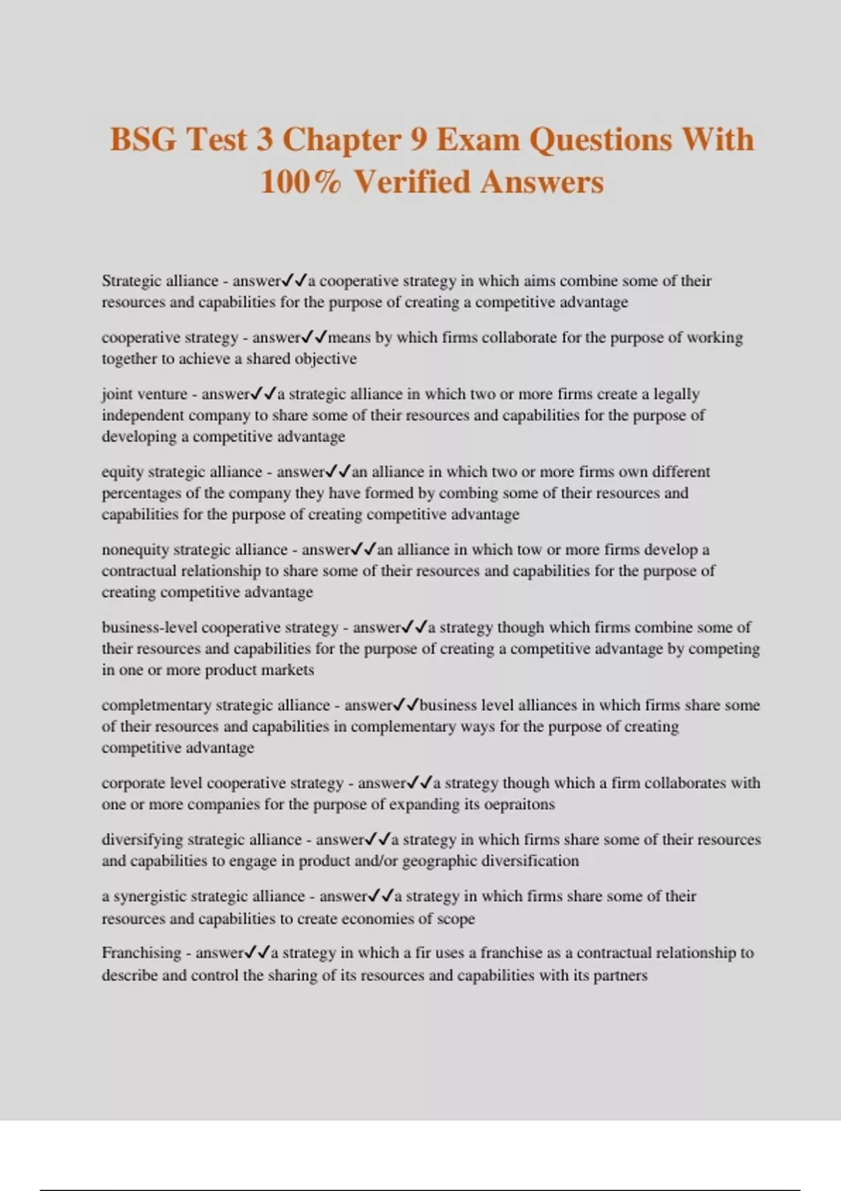 BSG Test 3 Chapter 9 Exam Questions With 100% Verified Answers - BSG ...