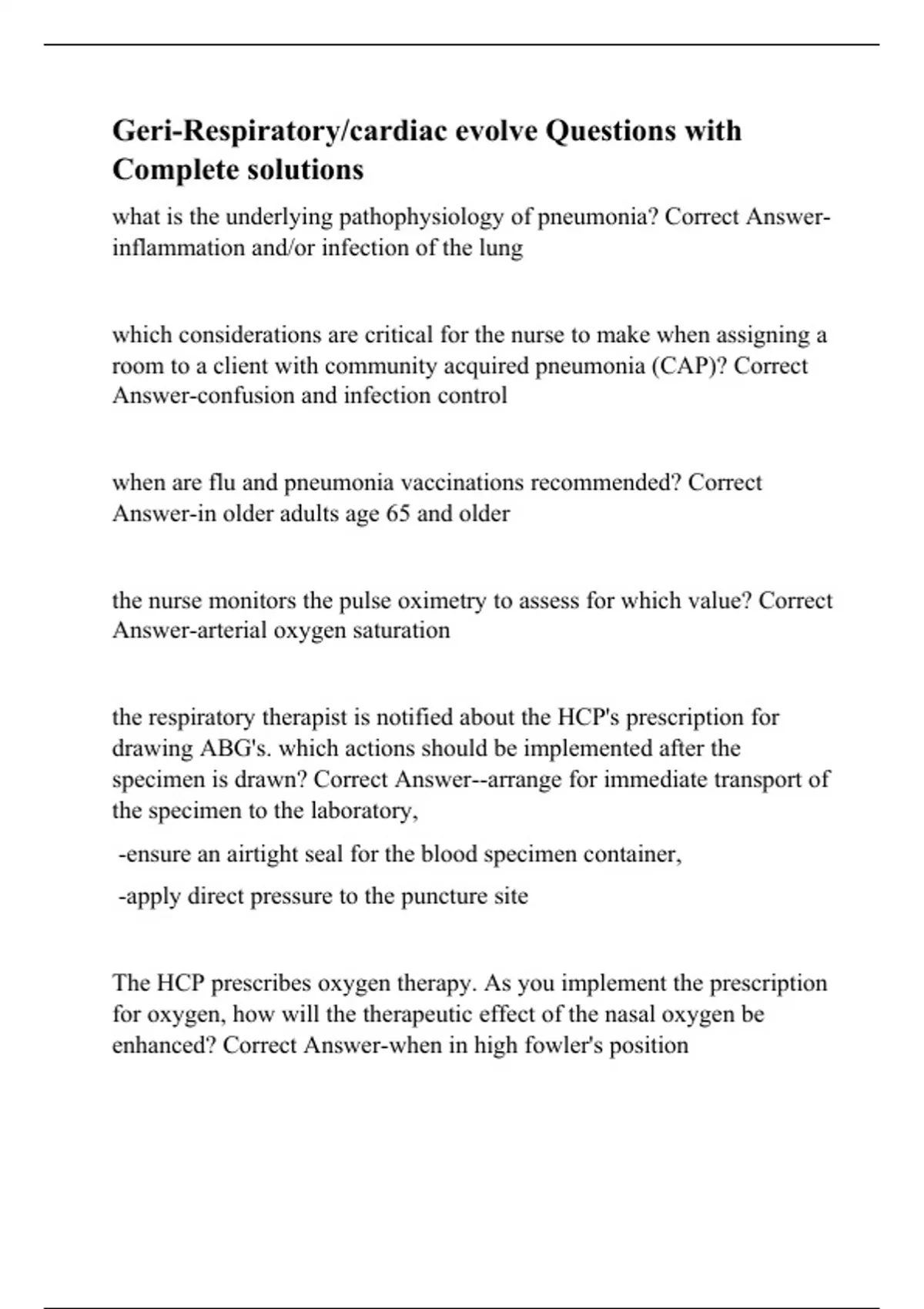 Geri-Respiratory/cardiac evolve Questions with Complete solutions ...