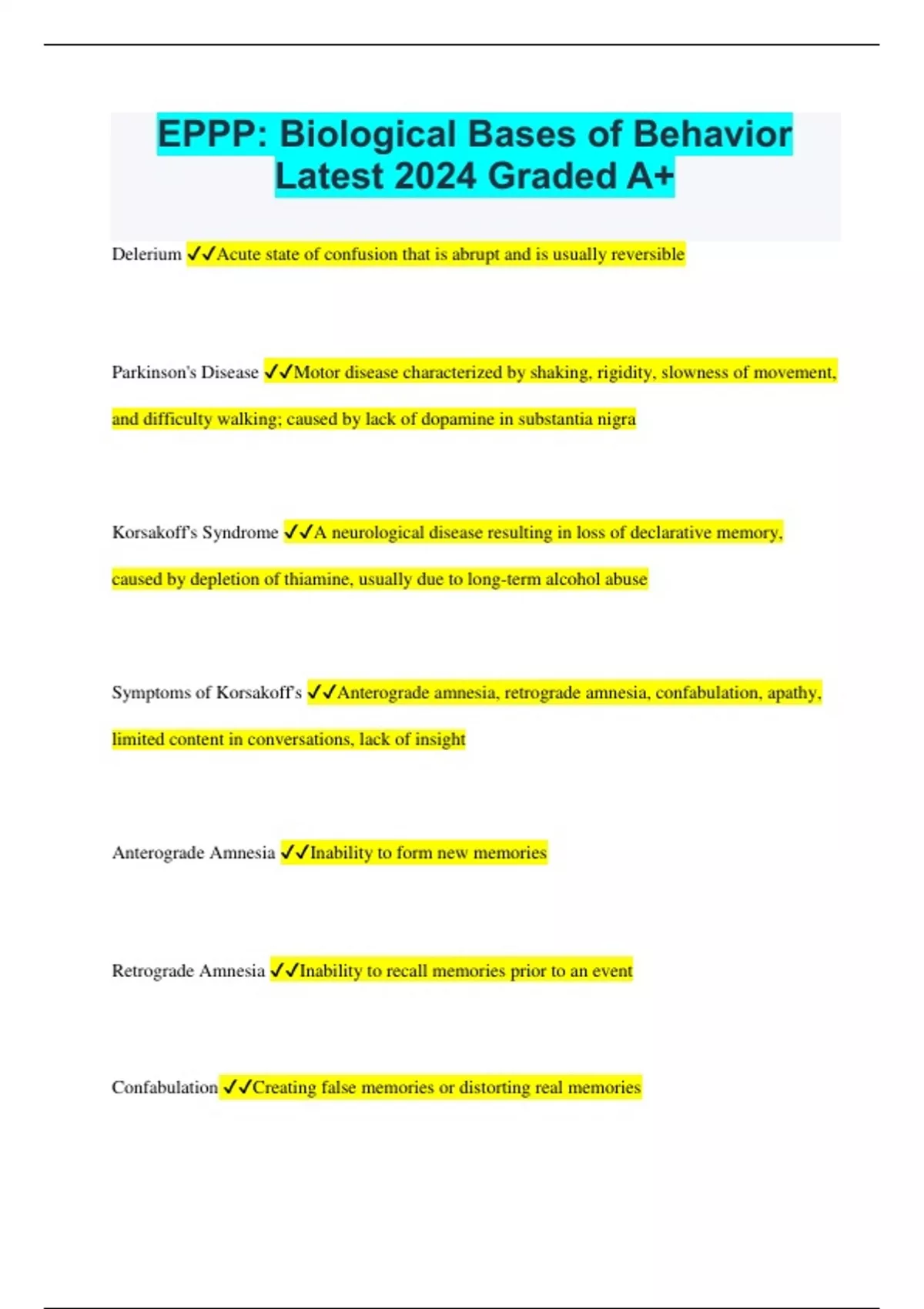 EPPP: Biological Bases of Behavior Latest 2024 Graded A+ - EPPP ...