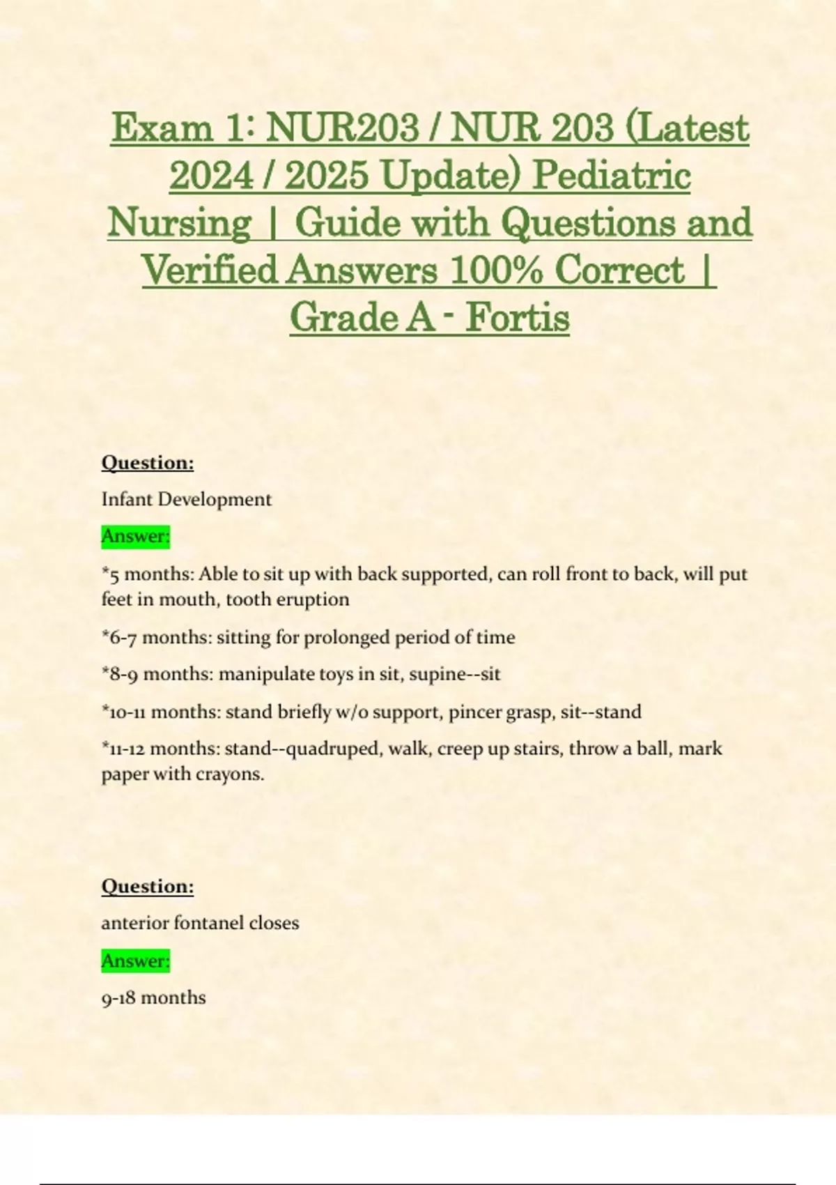 Exam 1: NUR203 / NUR 203 (Latest 2024 / 2025 Update) Pediatric Nursing ...