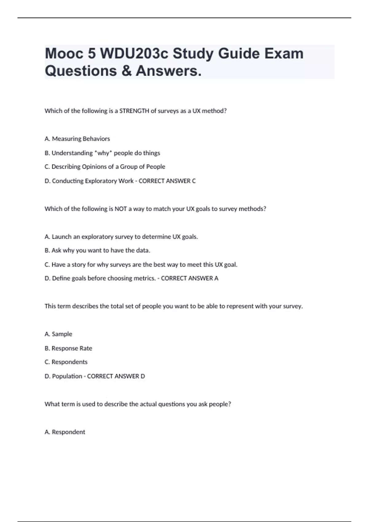 Mooc 5 WDU203c Study Guide Exam Questions & Answers. - WDU - Stuvia US