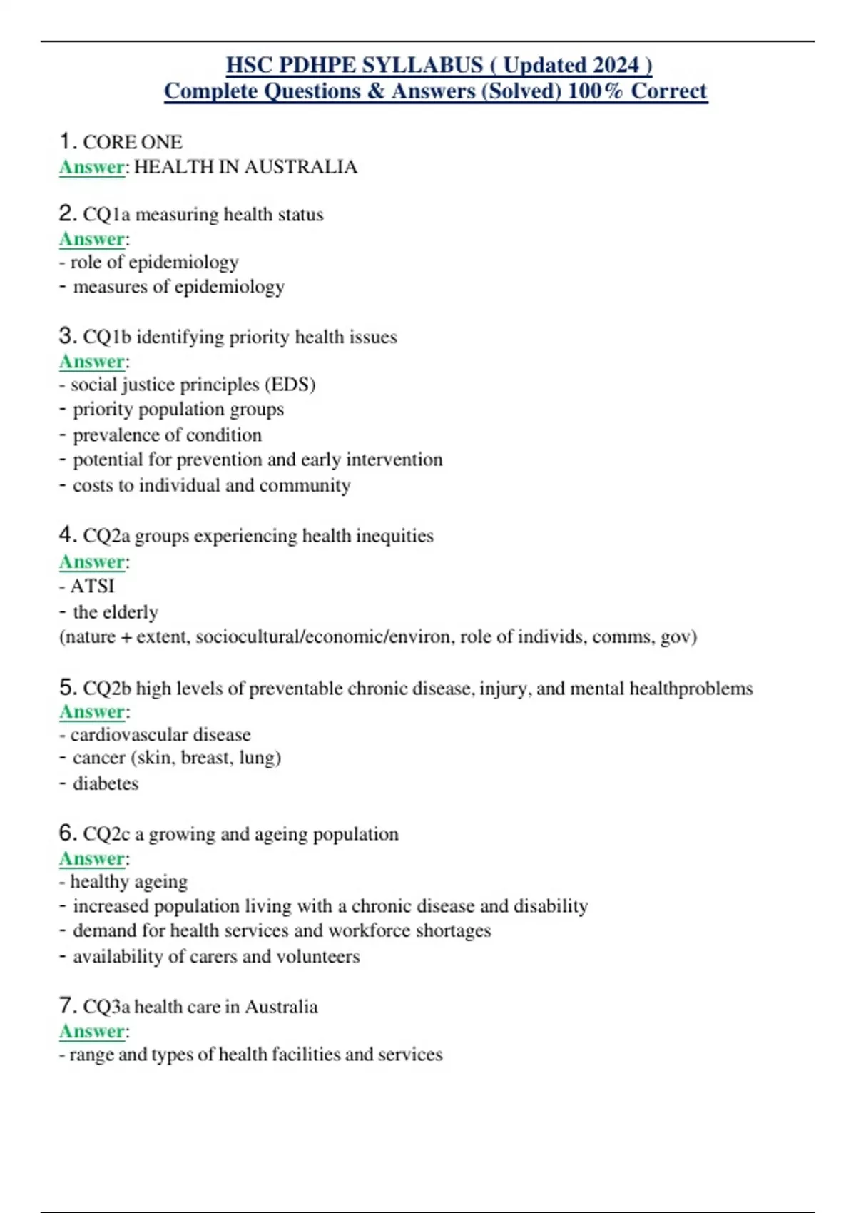 HSC PDHPE SYLLABUS ( Updated 2024 ) Complete Questions & Answers ...