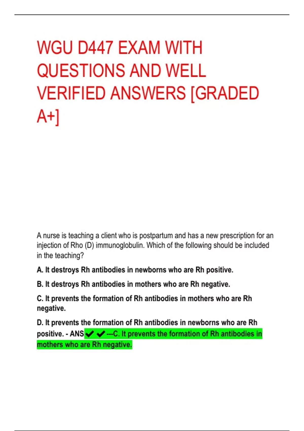 WGU D447 EXAM WITH QUESTIONS AND WELL VERIFIED ANSWERS [GRADED A+ ...