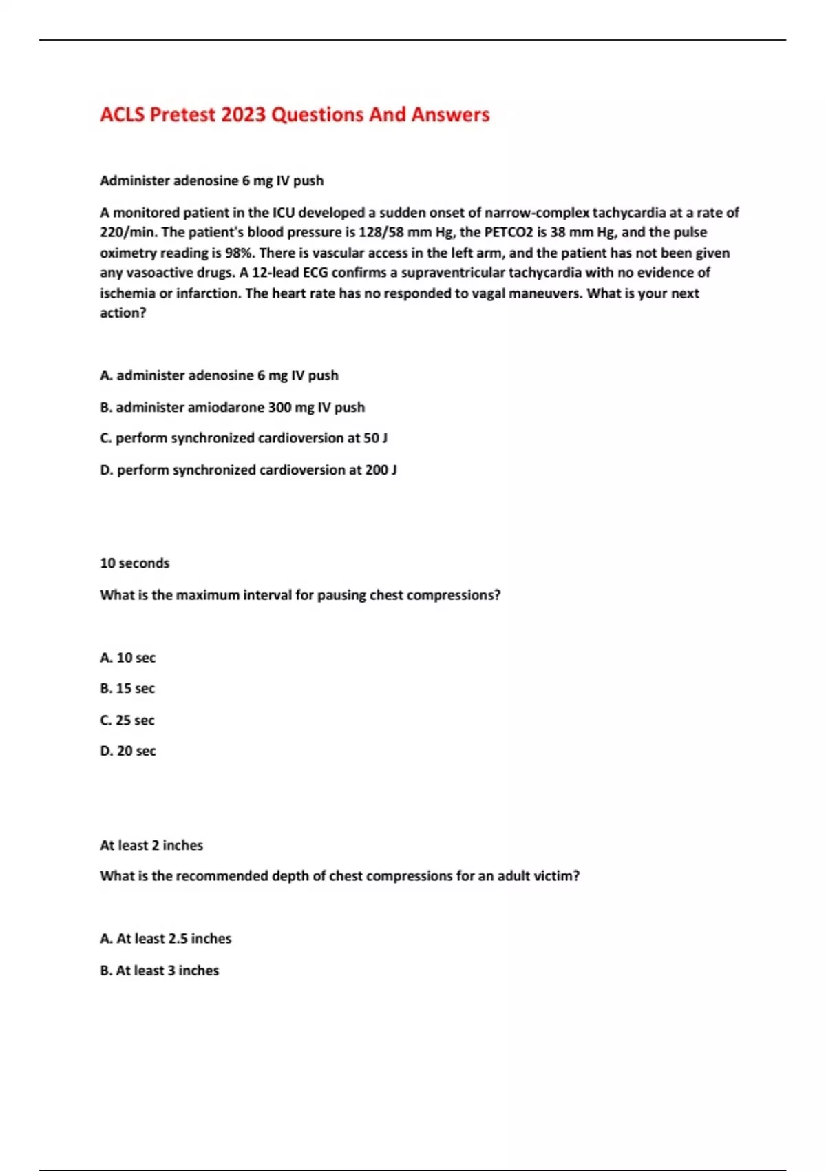 ACLS Pretest 2023 Questions And Answers - ACLS Pretest - Stuvia US