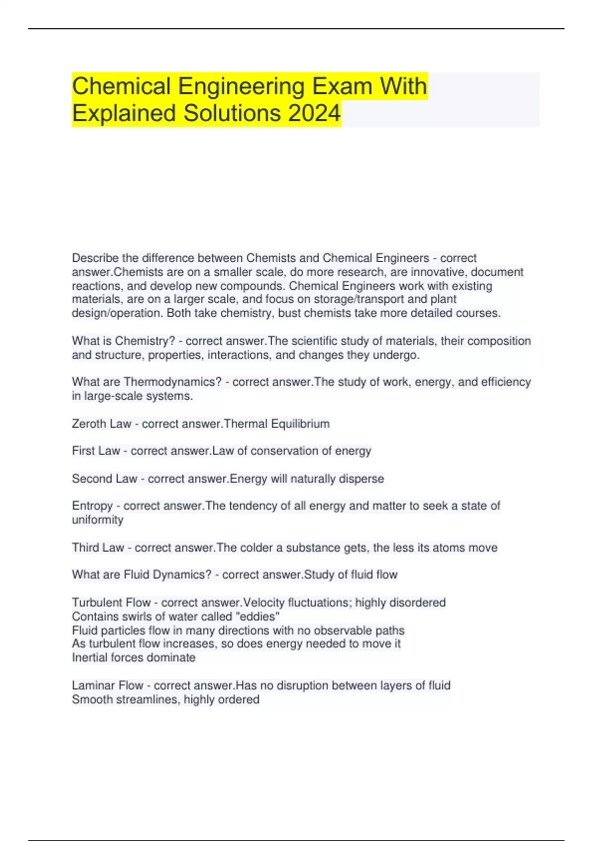 Chemical Engineering Exam With Explained Solutions 2024 - Chemical ...