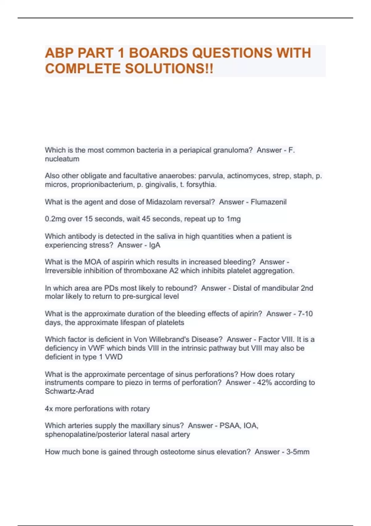 ABP PART 1 BOARDS QUESTIONS WITH COMPLETE SOLUTIONS!! - ABP - Stuvia US