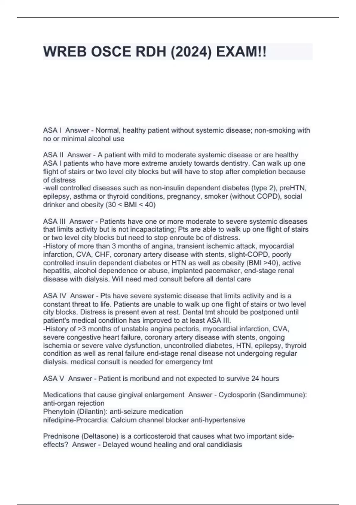 WREB OSCE RDH (2024) EXAM!! - WREB OSCE RDH - Stuvia US