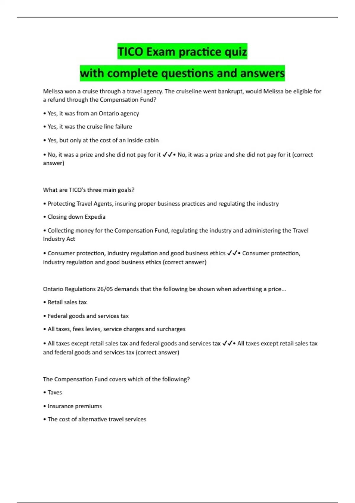 TICO Exam practice quiz with complete questions and answers - TICO ...