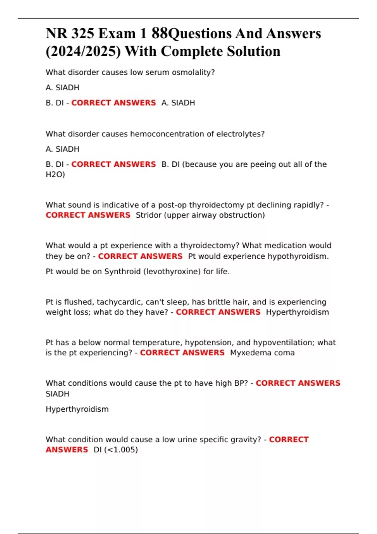 NR 325 Exam 1 88Questions And Answers (2024/2025) With Complete ...