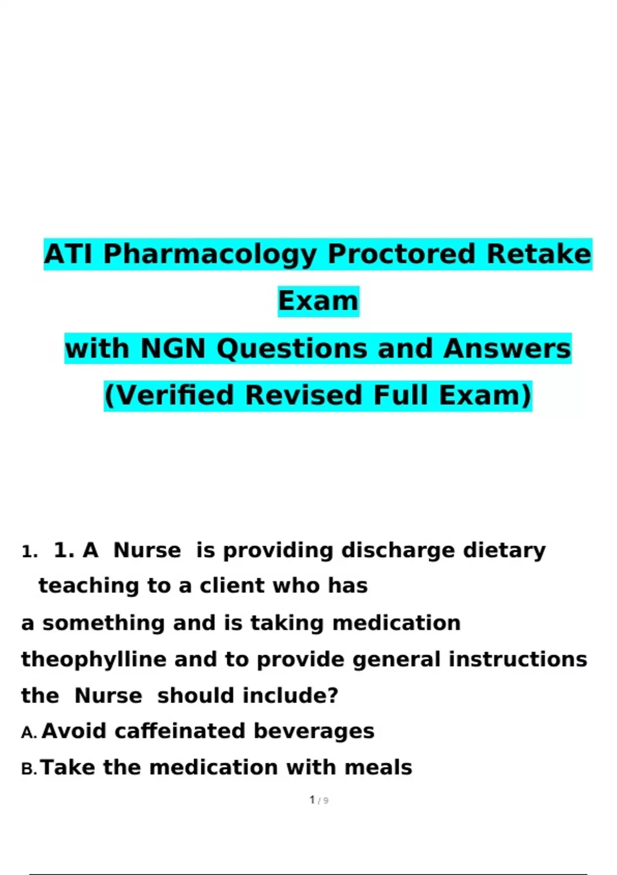 ATI Pharmacology Practice Exam 2024 / 2025 Expected Questions and Answers STUDY BUNDLE (COMPLETE ...