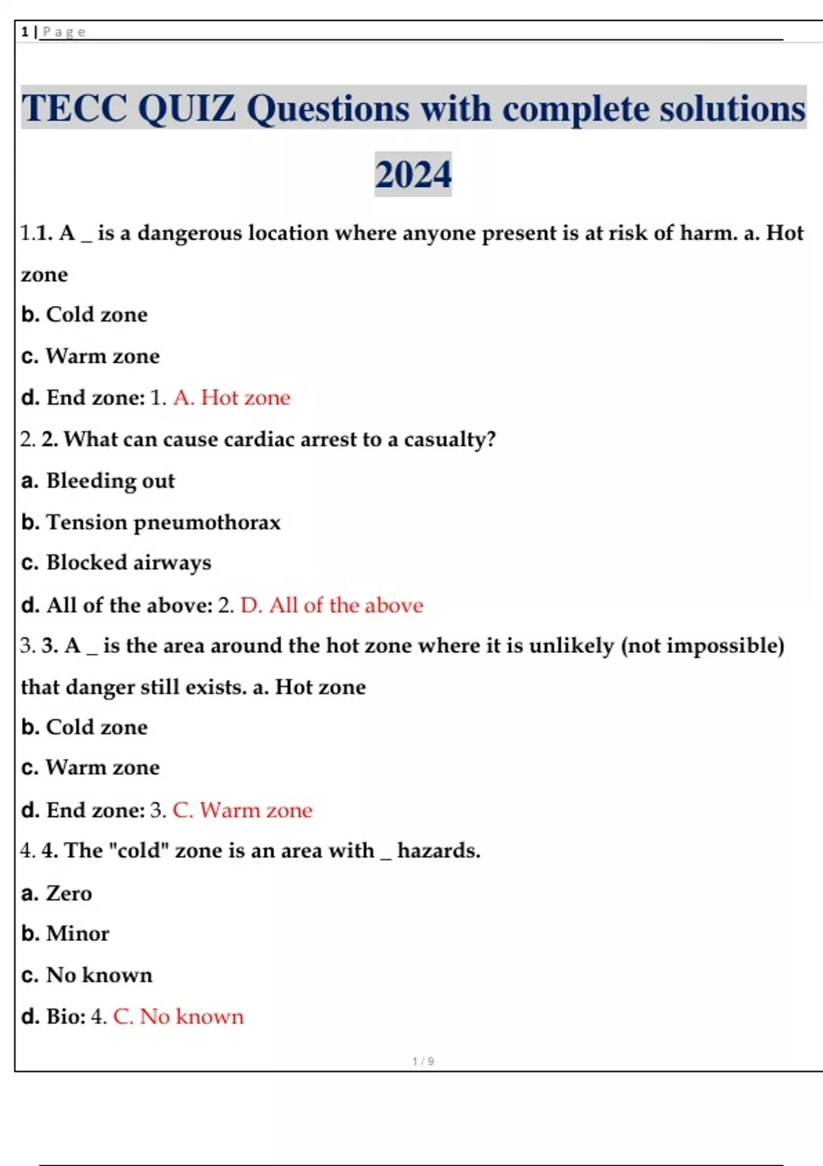 TECC QUIZ Questions with complete solutions 2024. - RN nursing - Stuvia US
