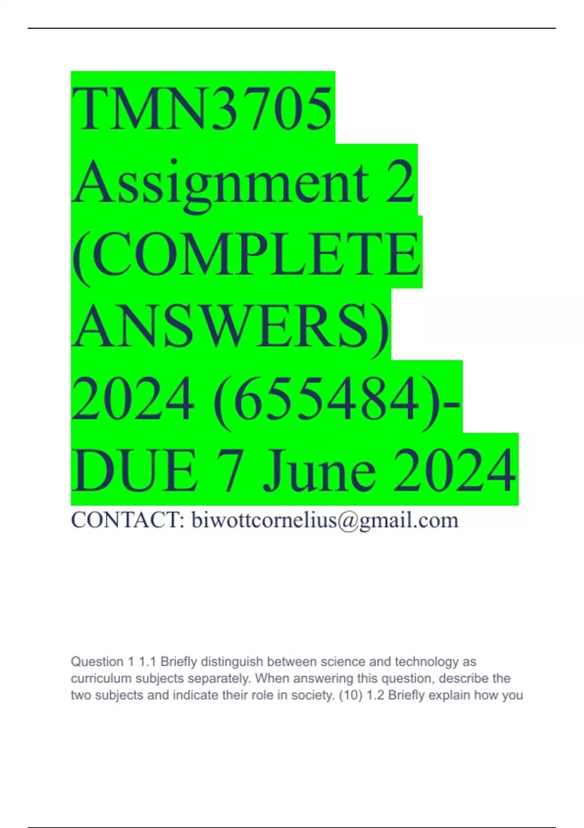 TMN3705 Assignment 2 (COMPLETE ANSWERS) 2024 (655484)- DUE 7 June 2024 ...